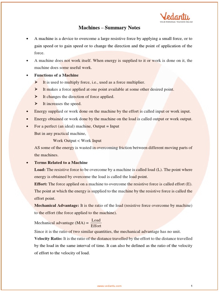 Class 10 Physics Chapter 3 Revision Notes | PDF | Gear | Lever