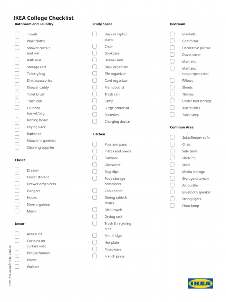 IKEA College Checklist | PDF