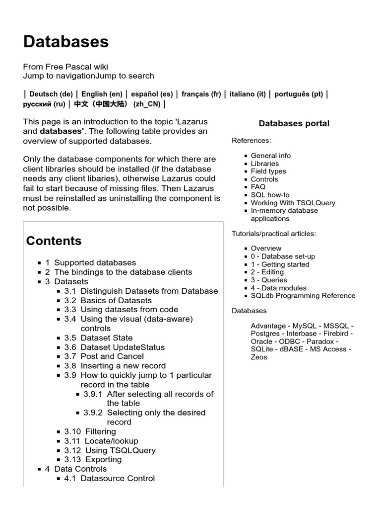 Databases - Free Pascal Wiki | PDF | Databases | Library (Computing) Databases - Free Pascal Wiki | PDF | Databases | Library (Computing)