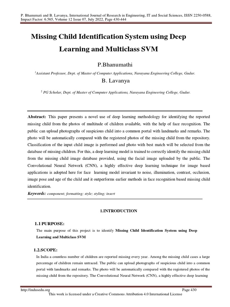Missing Child Identification System | PDF | Deep Learning | Information ... Missing Child Identification System | PDF | Deep Learning | Information ...
