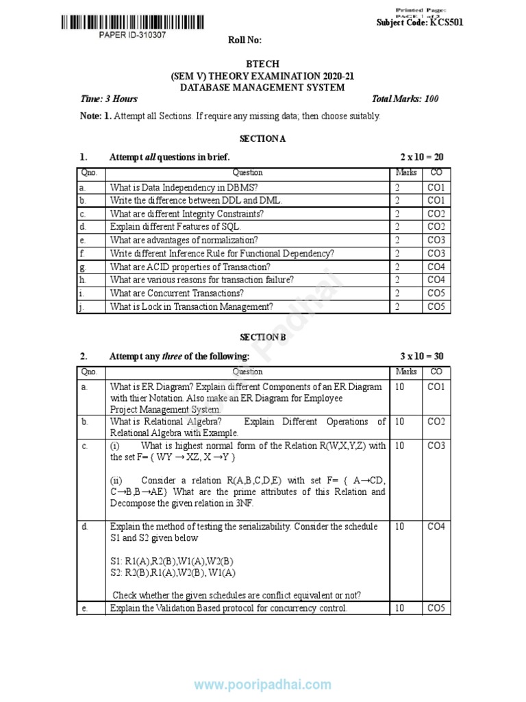Database Management System KCS501 | PDF | Database Transaction | Databases