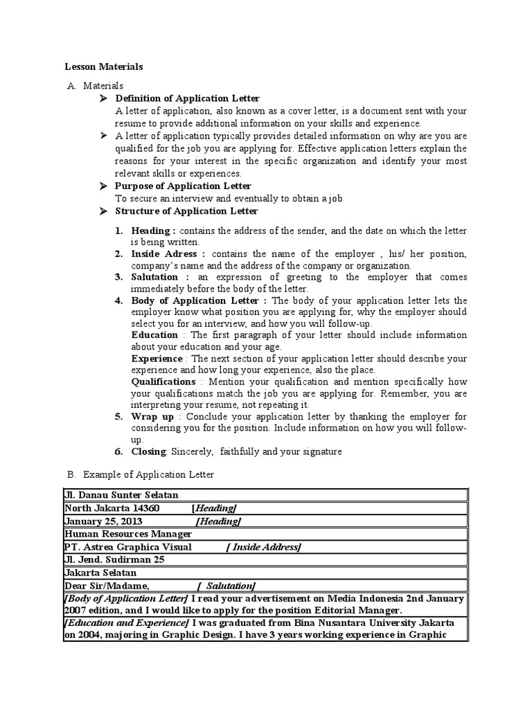 Lesson Materials Application Letter | PDF | Résumé | Experience