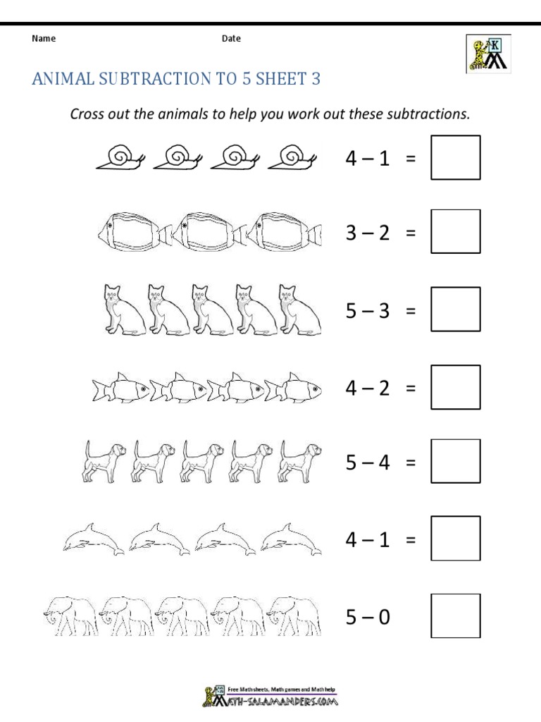 Animal Subtraction Practice: Solving Problems by Crossing Out Animals ...