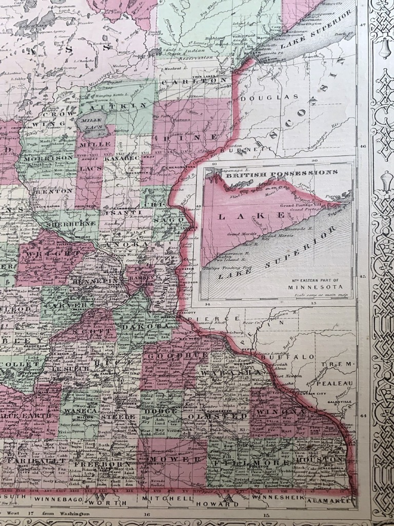CLOSE UP of Eastern MN Minnesota Territory Map 1860 | PDF