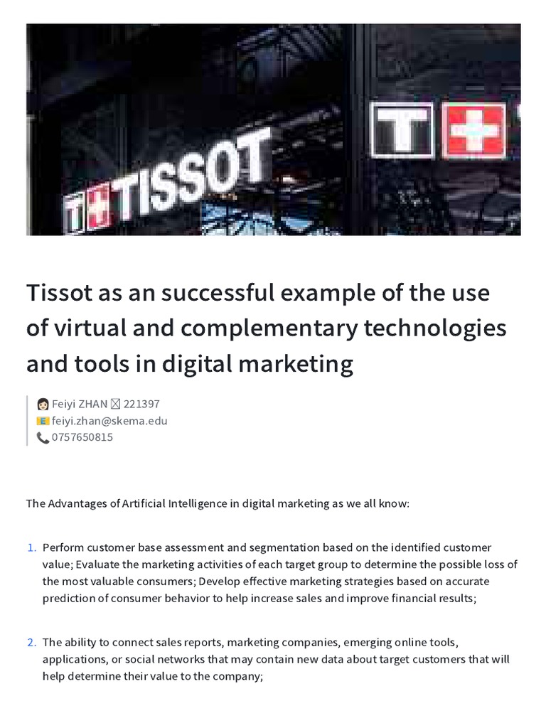 Tissot As An Successful Example of The Use of Virtual and Complementary Technologies and Tools ...