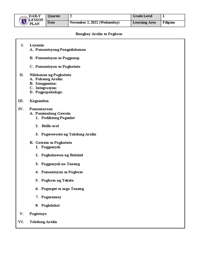 Dlp-Template Pagbasa New | PDF