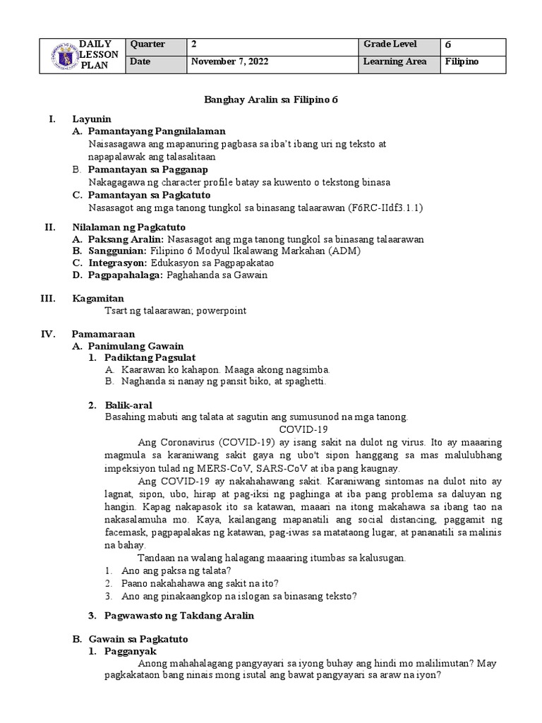 Q2 - Week 1 - Filipino 6 | PDF