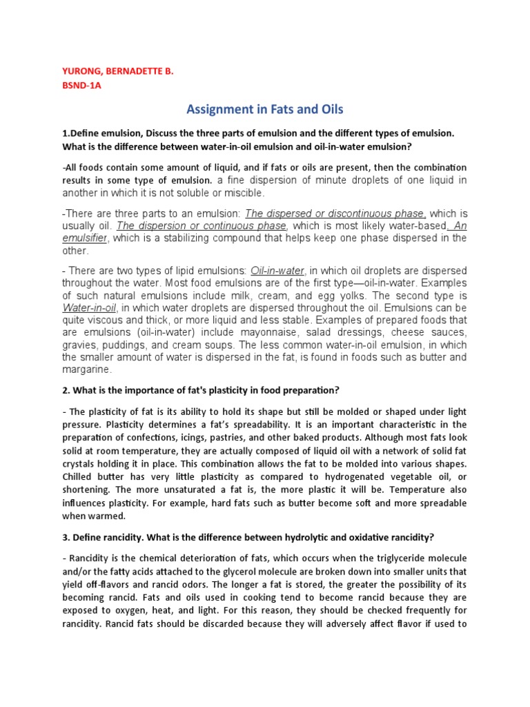 Emulsions, Plasticity, and Rancidity | PDF | Emulsion | Fat