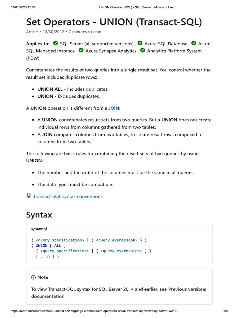 UNION SQL Server | PDF