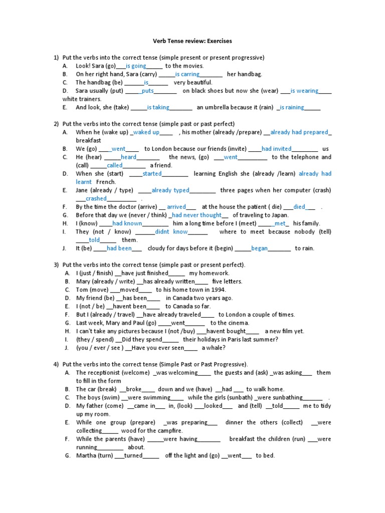 Verb-Tense-Review-Exercises (1) FINISHED | PDF | Grammatical Tense | Verb