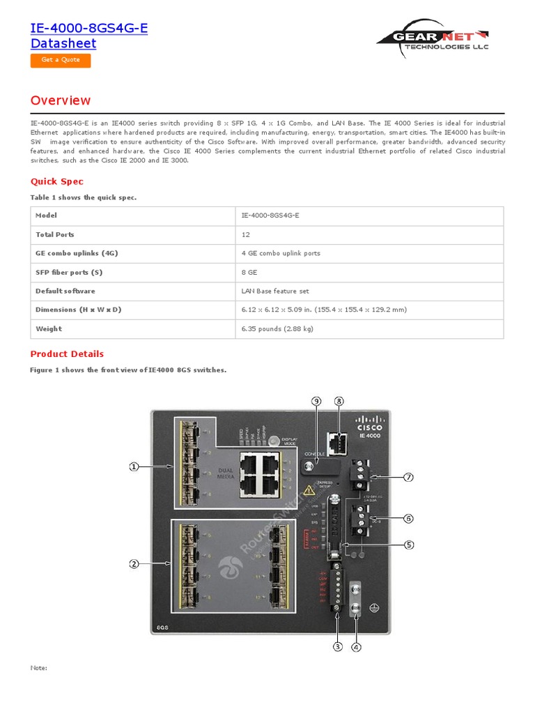 Ie 4000 8gs4g e Datasheet Converted 1 | PDF | Network Switch | Electronics