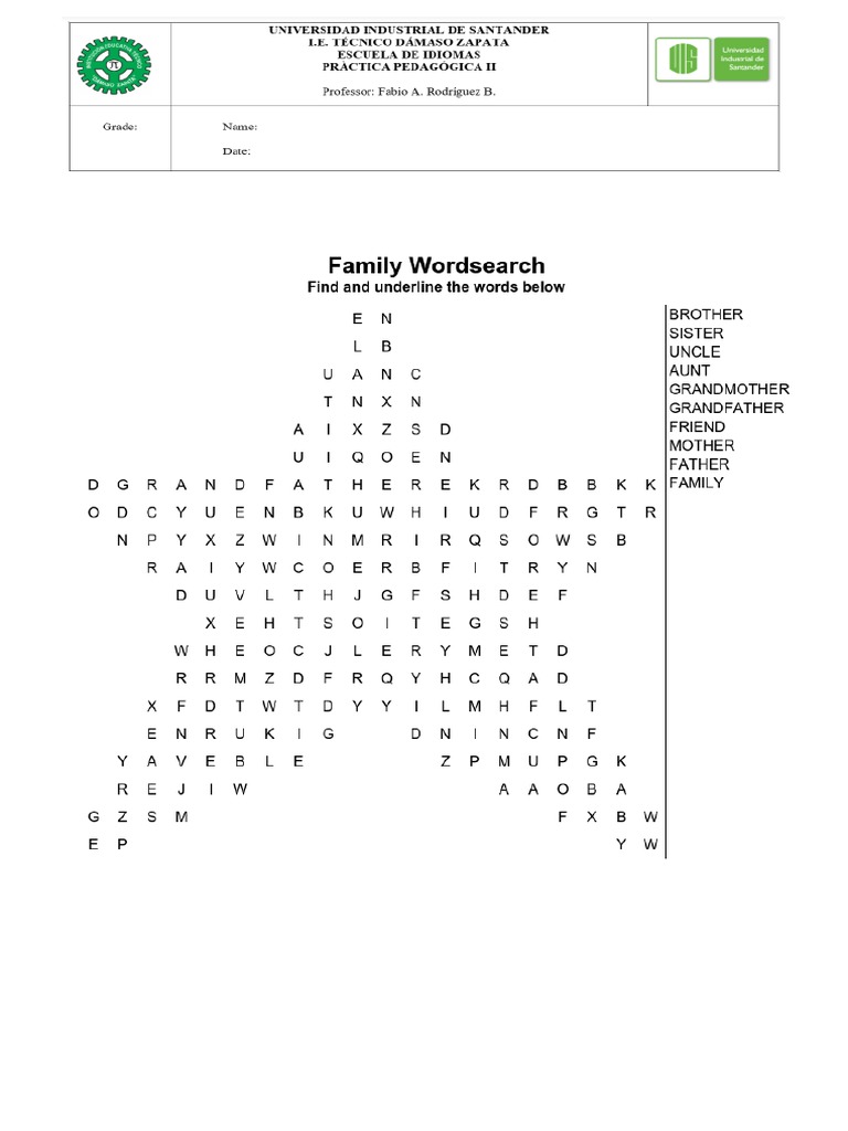 Wordsearch The Family With Answer Key | PDF