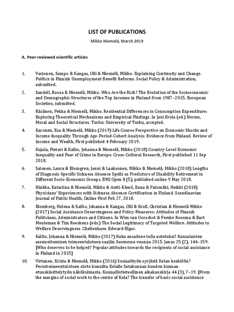 List of Publications | PDF | Welfare | Finland
