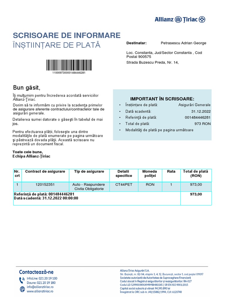 Payment Reminder and Details for Insurance Premiums Due | PDF | Banks ...