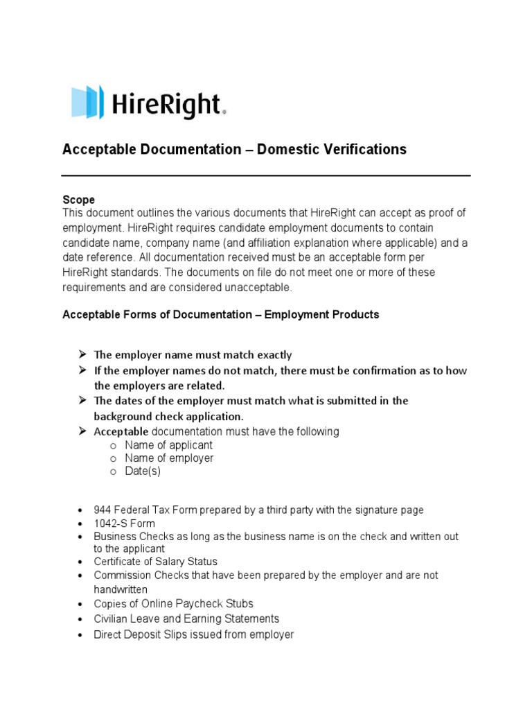 US Acceptable Documentation | PDF | Irs Tax Forms | Business