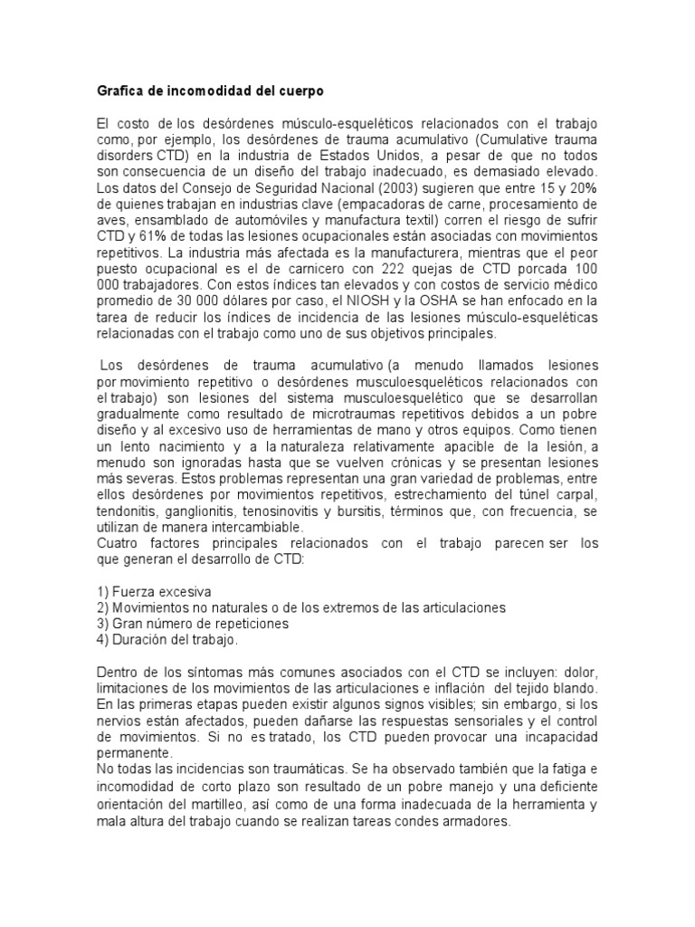 Grafica de Incomodidad Del Cuerpo | PDF | Dolor | Especialidades Medicas