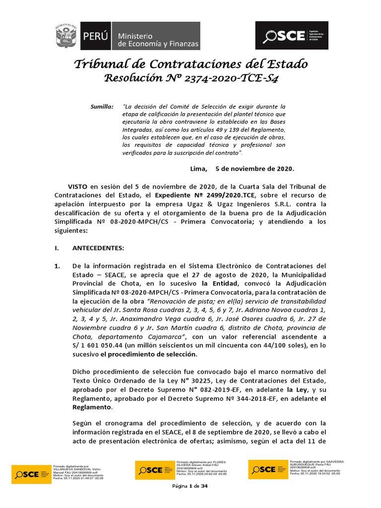 Resolución #2374-2020-TCE-S4 PDF | PDF | Apelación | Regulación