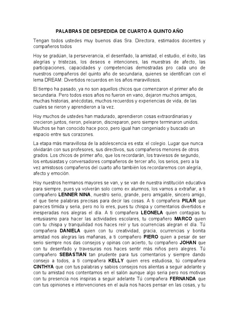 Despedida de Cuarto a Quinto Año | PDF