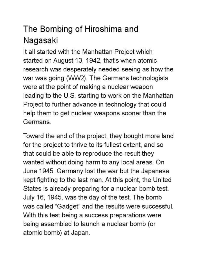 Hiroshima and Nagasaki Bombings Overview | PDF | Atomic Bombings Of ...