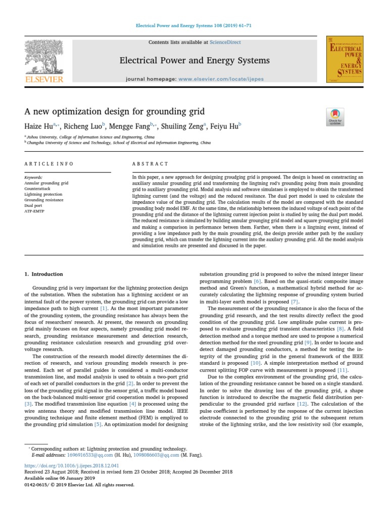 A New Optimization Design For Grounding Grid Pdf Inductance Electrical Grid