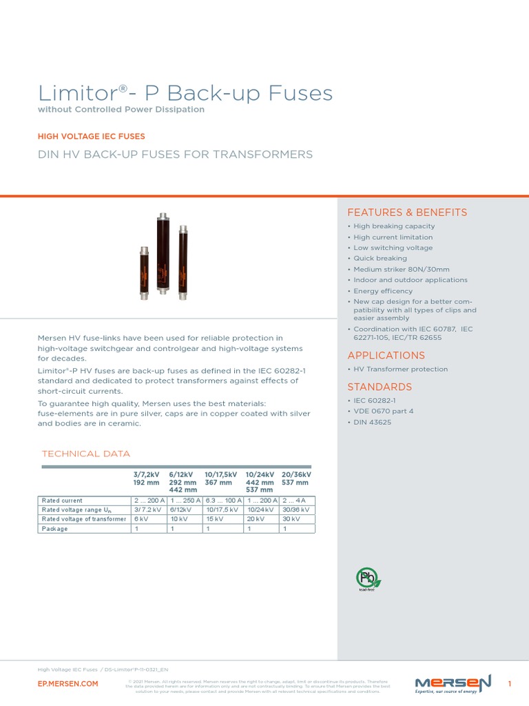 DS Limitor P Back Up Fuse Links Without Controlled Power Dissipation EN ...