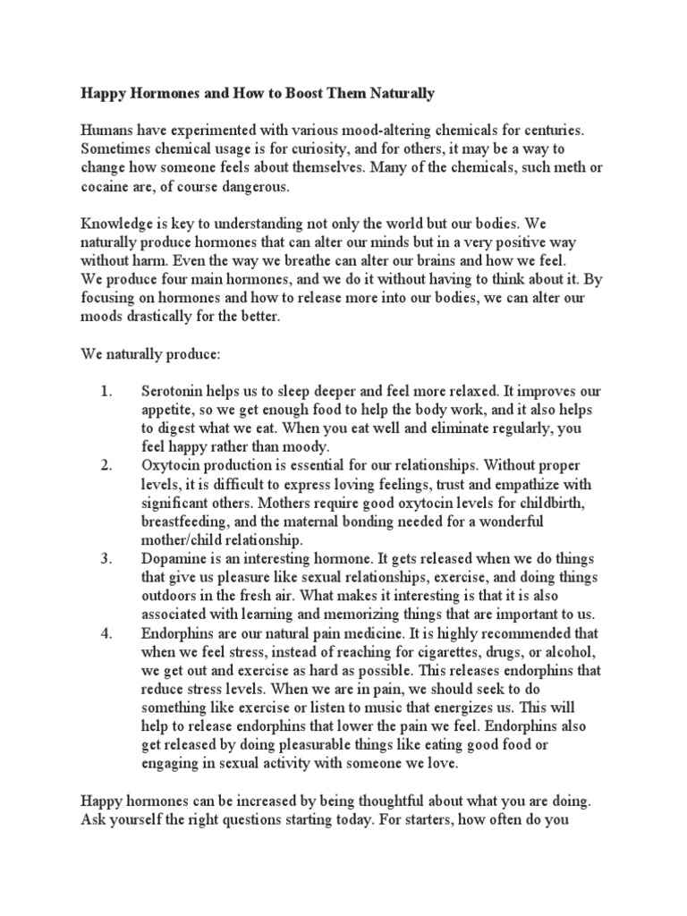 Happy Hormones And How To Boost Them Naturally Pdf Psychology