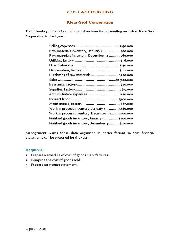 Klear-Seal Cost Accounting Analysis | PDF | Finance & Money Management