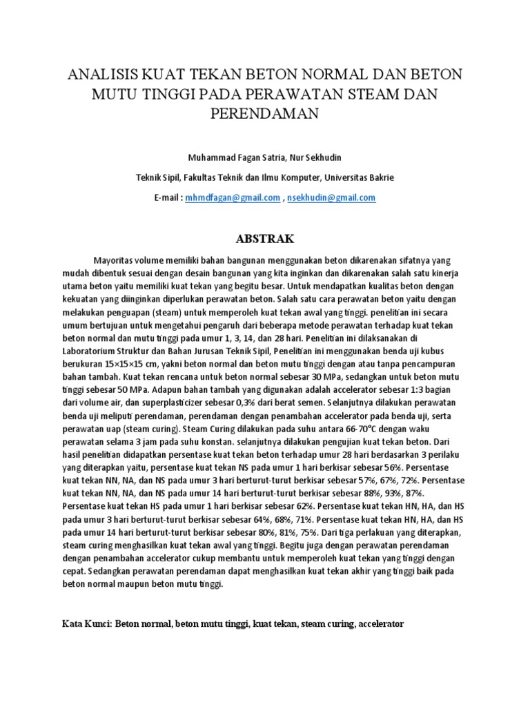 Analisis Kuat Tekan Beton Normal Dan Beton Mutu Tinggi Pada Perawatan ...