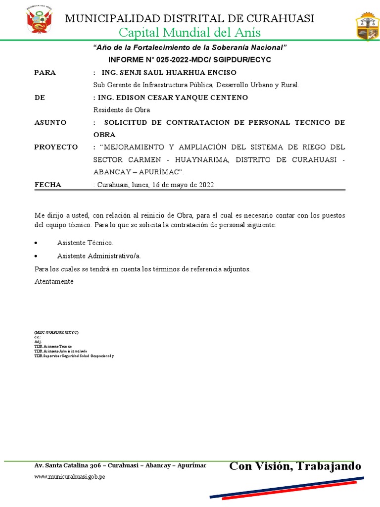 Informe #026 - 2022 Solicitud de Personal | PDF