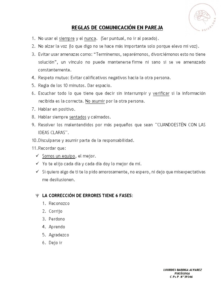 Reglas de Comunicación en Pareja | PDF