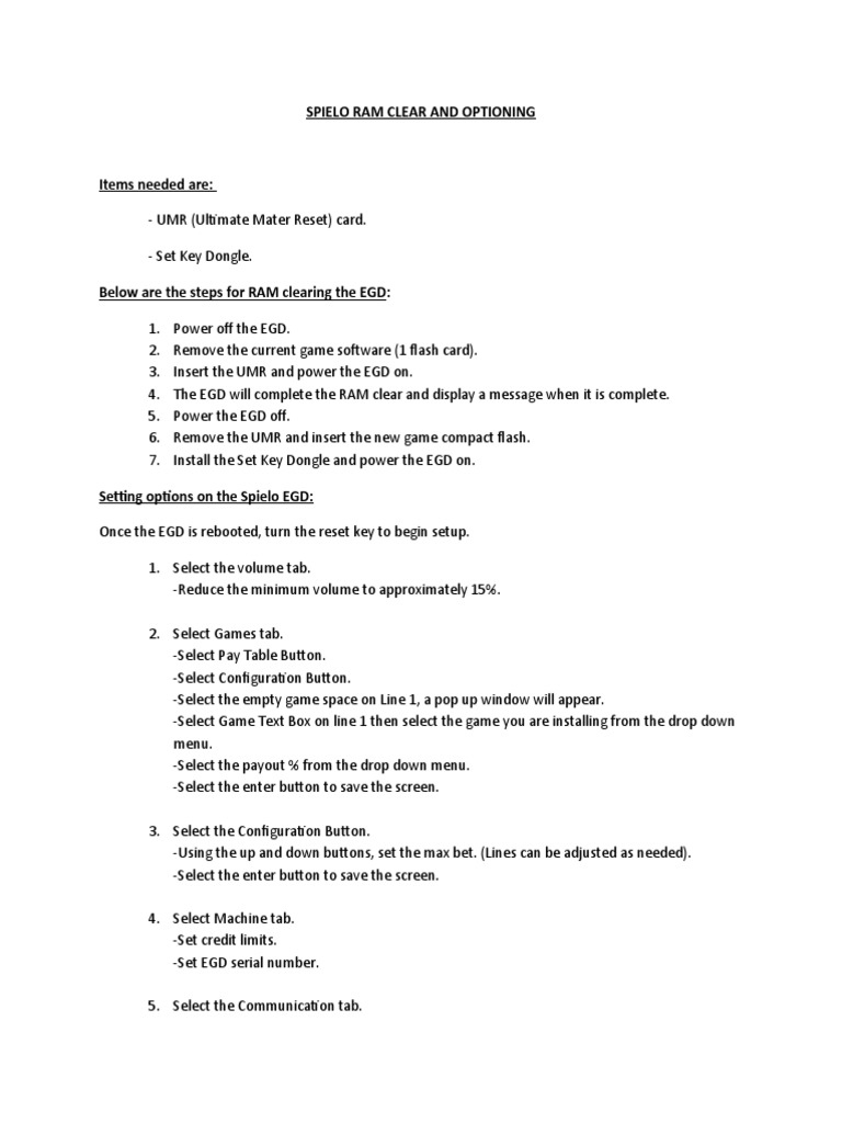 SPIELO RAM CLEAR AND Setup | PDF