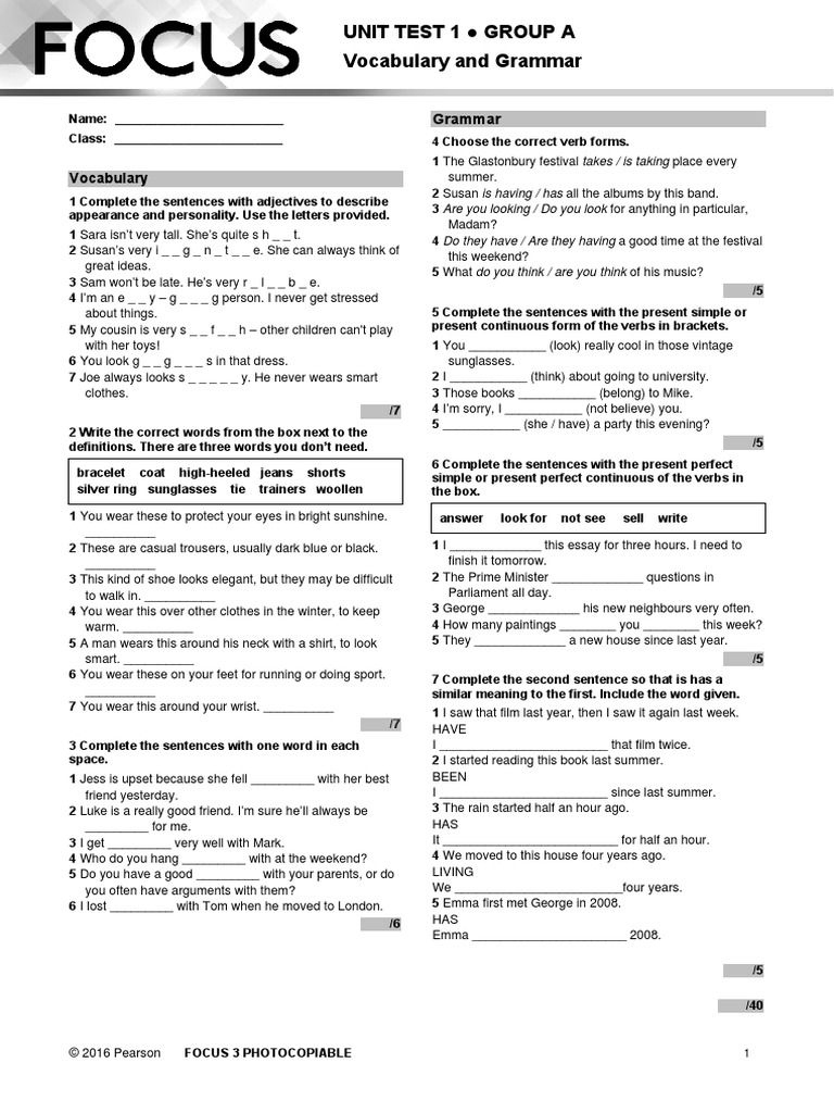 FOCGB3 Utest VG 1A | PDF | Linguistics | Grammar