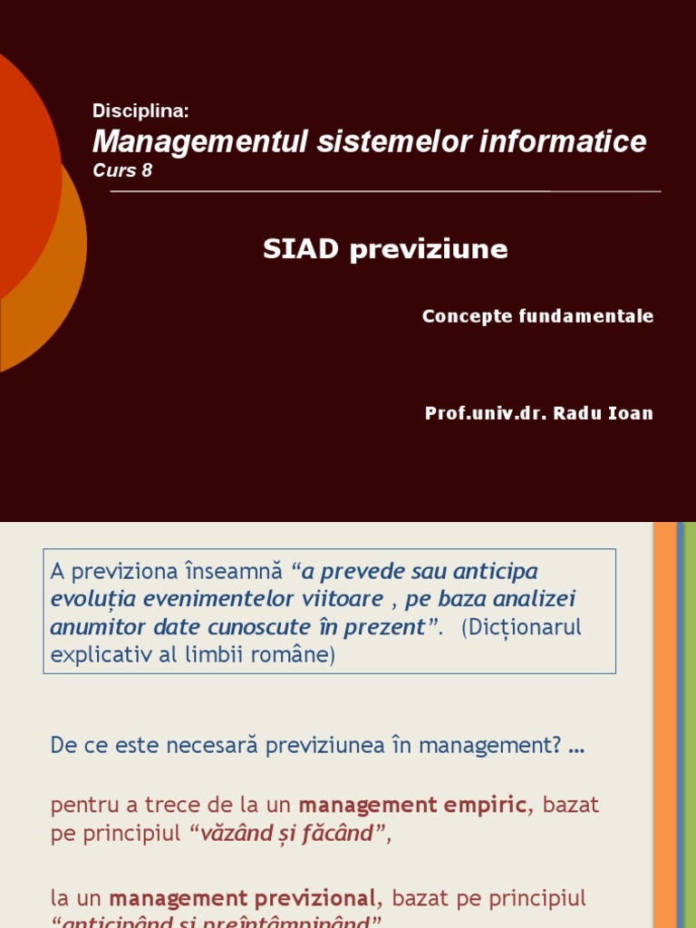 Curs 8 - SIAD Previziune | PDF