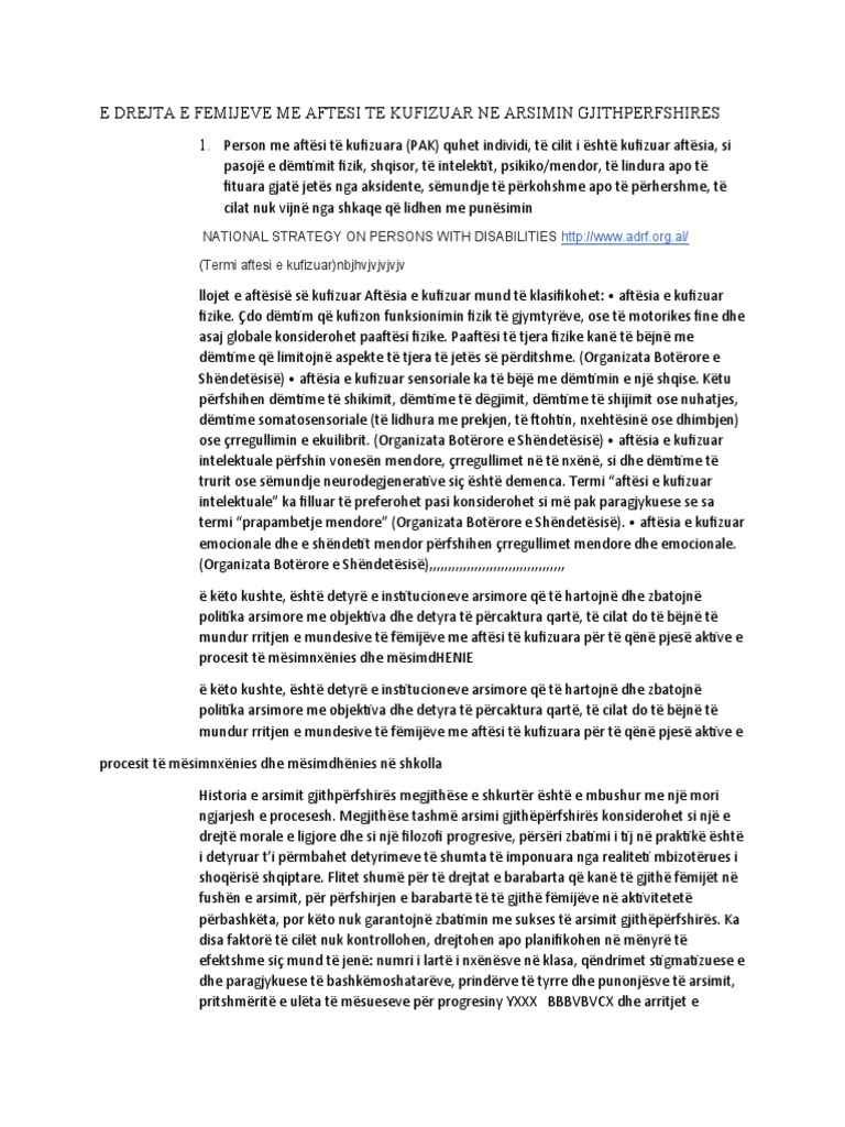Përfshirja e Fëmijëve Me Aftësi Të Kufizuara Në Shkollë | PDF