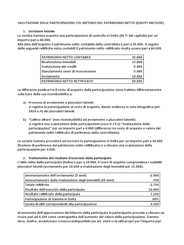Metodo Del Patrimonio Netto | PDF