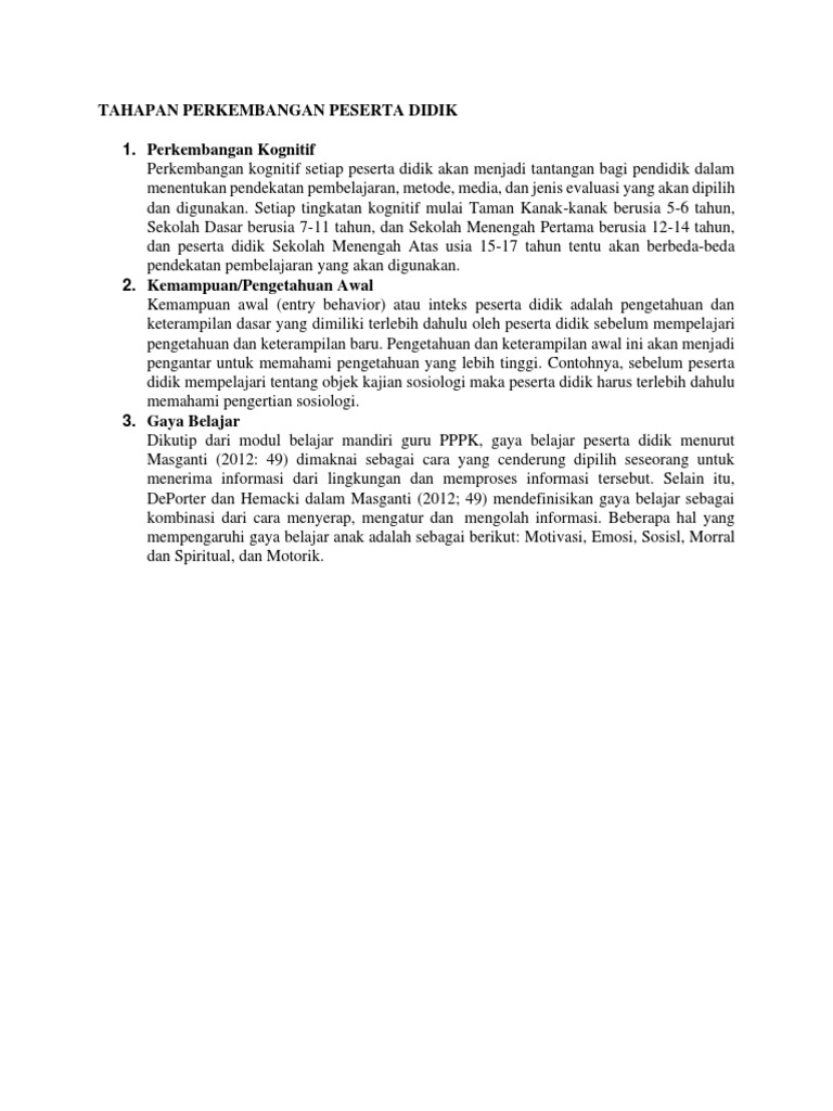 Tahapan Perkembangan Peserta Didik | PDF