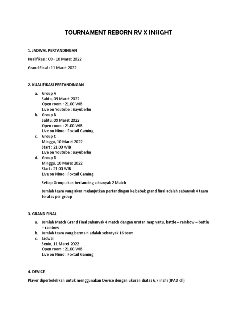 Rules Tour Reborn RV X Insight | PDF