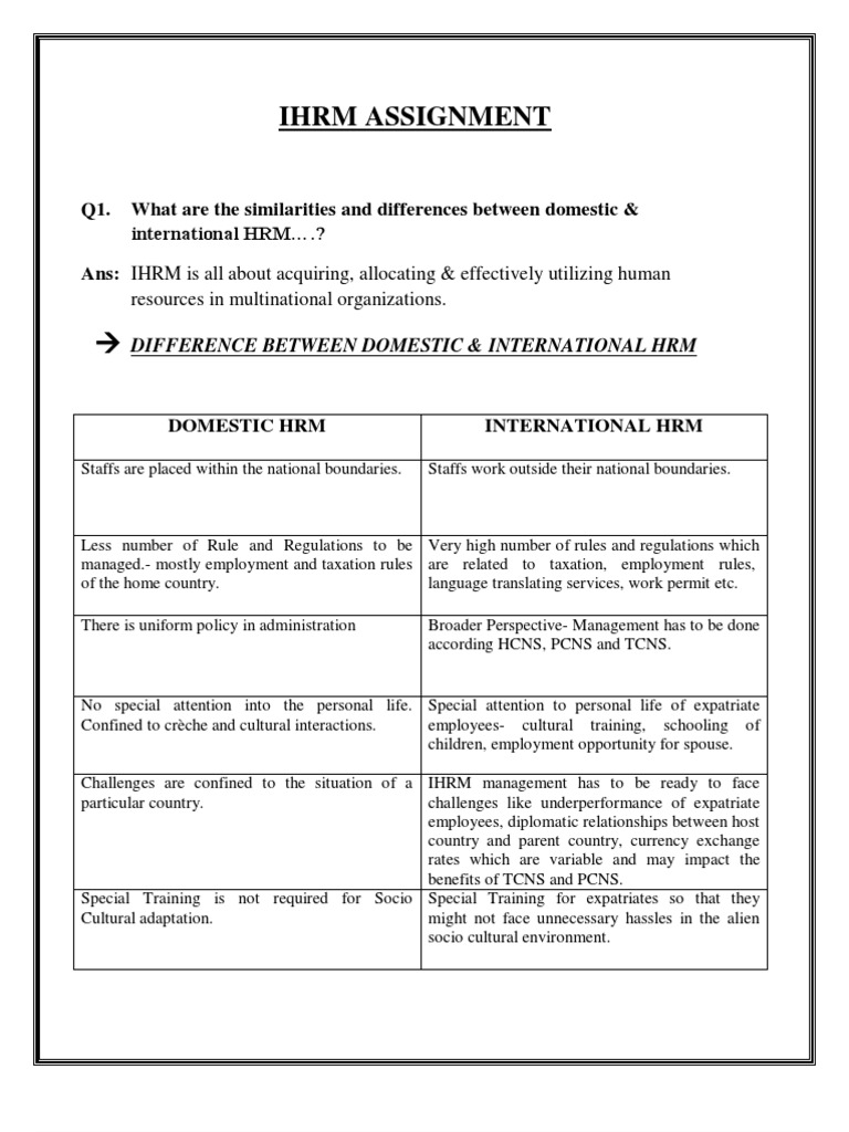 IHRM Assignment | PDF | Multinational Corporation | Human Resource Management