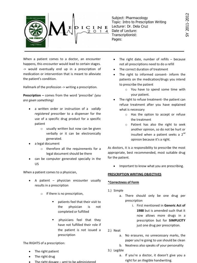 2011 07 PHARMA Prescription Writing | PDF | Medical Prescription ...