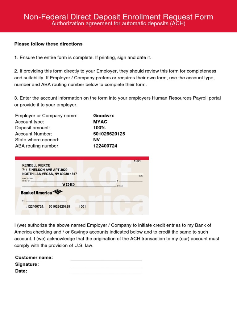 Non-Federal Direct Deposit Form | PDF