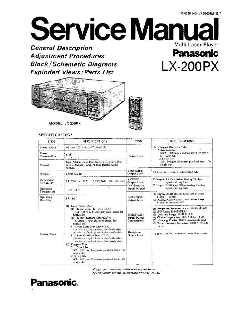 Panasonic LX-200PX - EN - Service - Manual - Scan | PDF