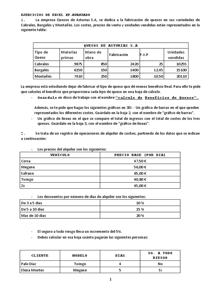 EJERCICIOS DE EXCEL-Avanzado | PDF | Bienes manufacturados | Coche