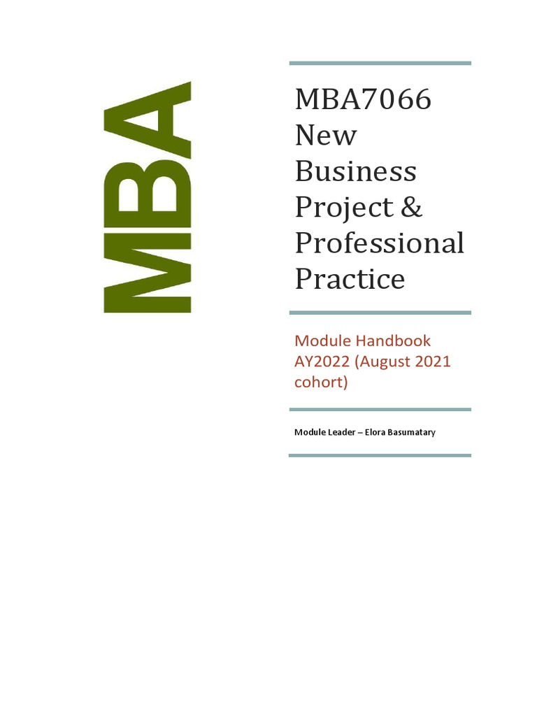 MBA7066 New Business Project Handbook-August2021cohort | PDF | Business ...
