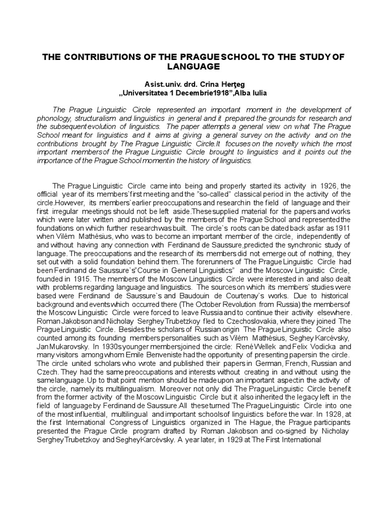 The Contributions of The Prague School To The Study of Language | PDF ...