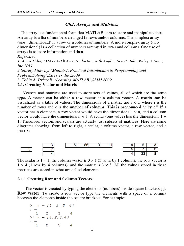 Ch2: Arrays and Matrices: Reference | PDF | Matrix (Mathematics) | Array Data Structure