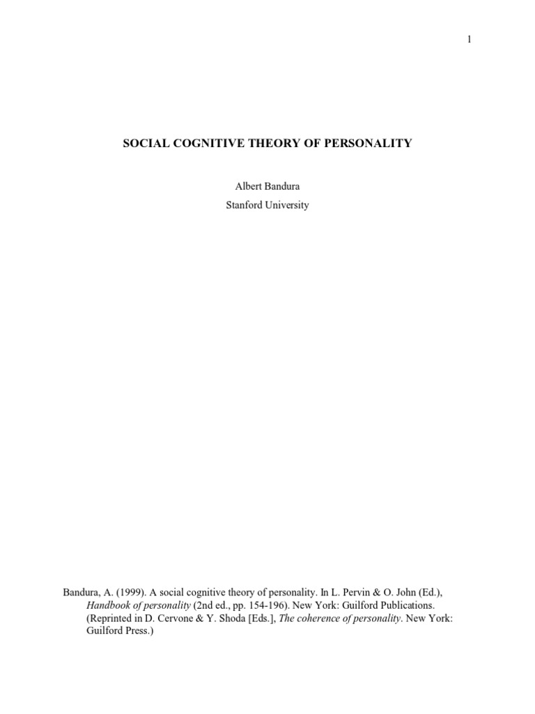 SOCIAL COGNITIVE THEORY OF PERSONALITY - Bandura1999HP | PDF | Thought | Causality