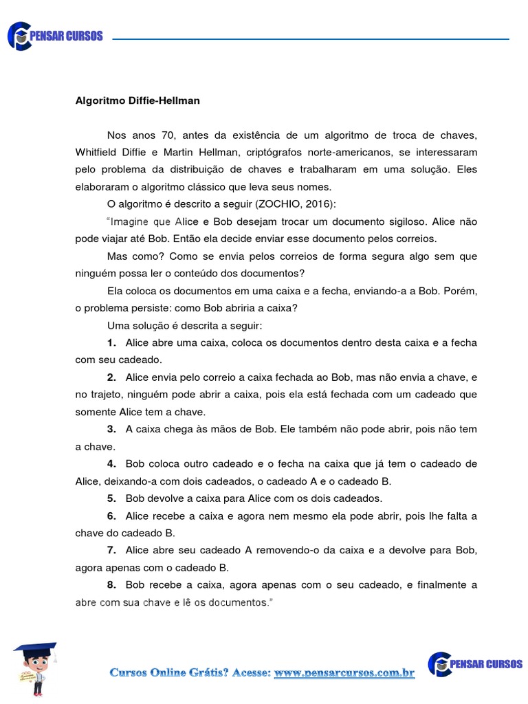 Algoritmo Diffie-Hellman | PDF | Criptografia de chave pública | Criptografia