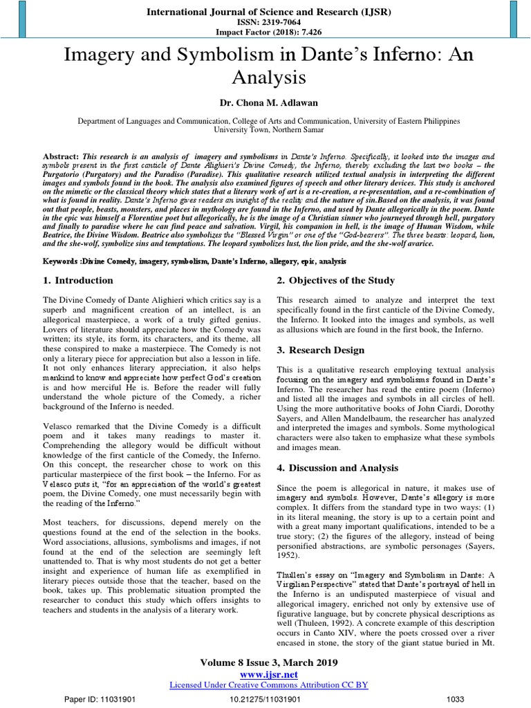 Imagery and Symbolism in Dante's Inferno: An Analysis: Dr. Chona M ...