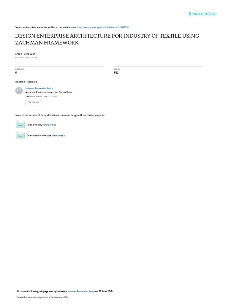 Design Textile Industry Enterprise Architecture Using Zachman Framework Pdf Enterprise