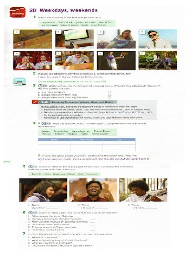 Unit 2 Listening Weekdays, Weekends | PDF